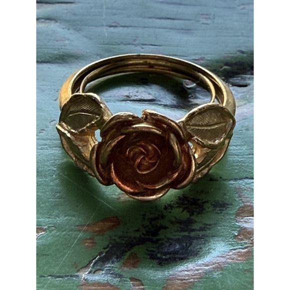 Avon | Jewelry | Vintage Avon Goldtone Rose And Leaves Adjustable Ring ...